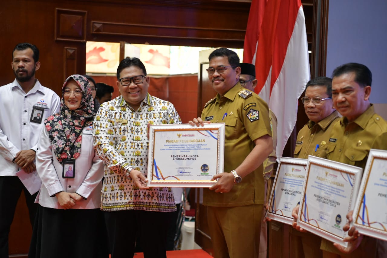 Kota Lhokseumawe Raih Penghargaan Opini Kualitas Tertinggi Pelayanan Publik dari Ombudsman RI